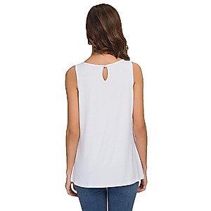 TASAMO Women's Casual Cami Shirt Sleeveless Tank Top Basic Blouse (Medium, White)