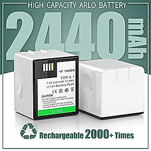 TAKEN Arlo Batteries, 4-Pack Arlo Pro Battery with Dual Arlo Battery Charger Station for Arlo Pro and Arlo Pro 2 Surveillance Camera 7.2V 2440mAh（NOT Compatible with Arlo Ultra 2, Arlo Pro 3）