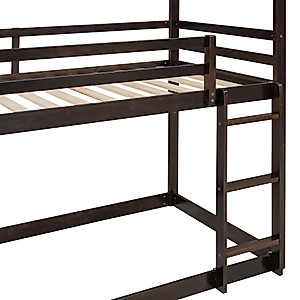 Harper & Bright Designs House Bunk Bed with Slide, Solid Wood Kids Bunk Beds Twin Over Twin with High Guardrail, Able to Split, Kids Loft Bunk Bed for Girls Boys, Easy Assembly,Espresso