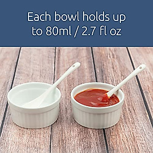 Ceramic Dipping Bowls Set of 4 with Tray and Spoons, Dip Bowls for Side Dishes, Chip and Dip Serving Set for Sauce, Condiment, Dessert, Salsa, Snacks, Acacia Wooden Board With Cocktail Stick Holder