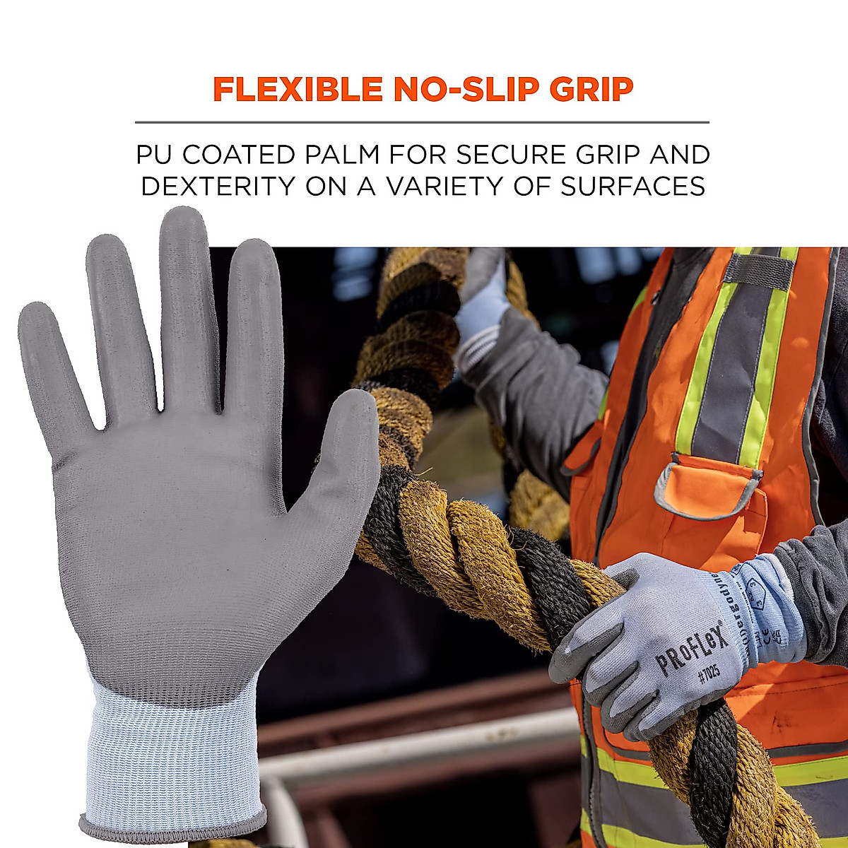 Ergodyne ProFlex 7025 Cut Resistant Work Gloves, ANSI A2, PU Coated Palms for Flexible No Slip Grip, Abrasion Resistant, Superior Fit and Feel, 18g, Blue, Small
