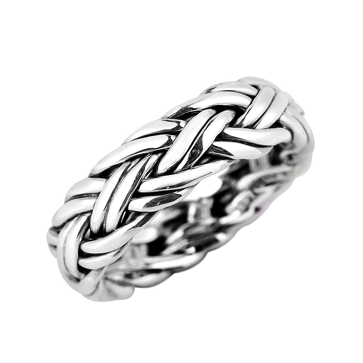 AeraVida Elegant Braided 7mm Band .925 Sterling Silver Ring | Statement Fashion, Promise Ring, Couple Unisex Ring | Jewelry Gift | Size 8