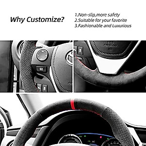 Alfanxi Hand Stitch Sewing Italy Alcantara Car Steering Wheel Cover Wrap for Toyota RAV4/COROLLA/AURIS/ISIS (Red Thread)