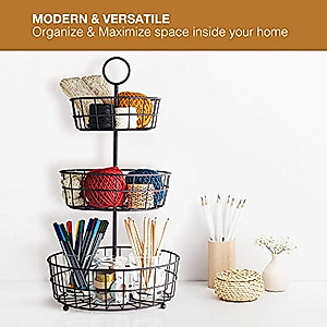 3 Tier Fruit Basket Regal trunk & Co, Elegant French Country Wire Baskets, Three Tiered Wire Basket Stand for Vegetables, Bread & More for Countertop or Hanging, Christmas or Birthday Present