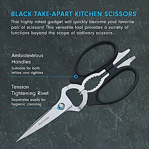 Messermeister 8-Inch Take-Apart Kitchen Scissors, Black - Includes Screwdriver, Nut Cracker, Jar Lid Opener/Gripper, Bottle Opener & Bone + Twig Cutter - Suitable for Lefties & Righties