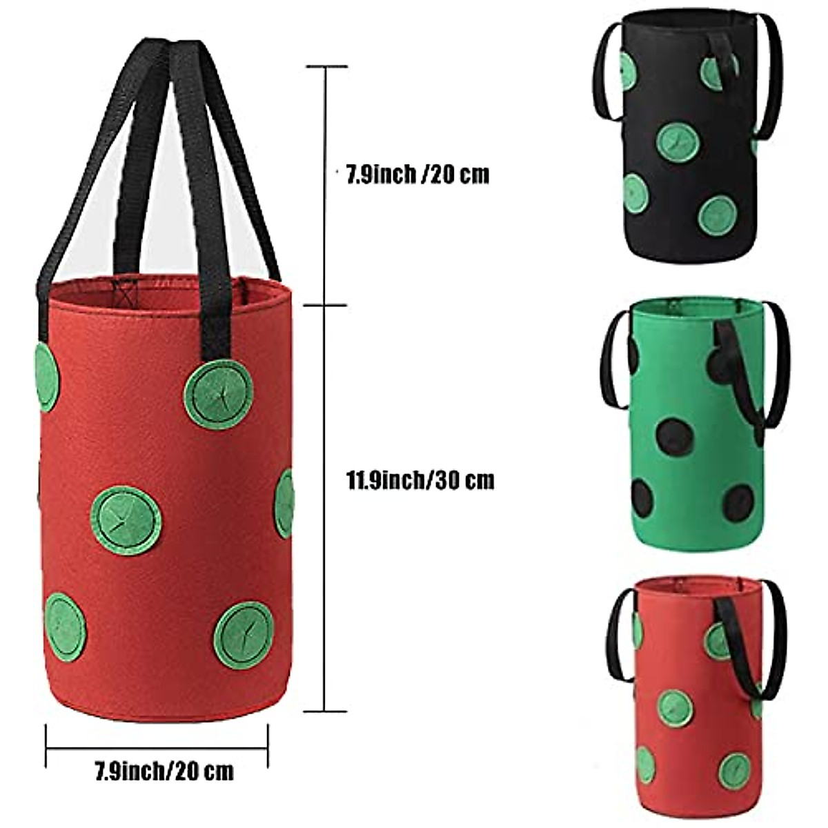 Grow Bags 3 Gallon for Strawberry Vegetables 12 Planting Holes, Sturdy Hanging Handle Thickened Breathable Felt Cloth, Plant Grow Bag for Carrot Onion Tomato Potato Roses