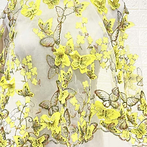 51" Width Organza Tulle by The Yard 3D Embroidery Butterfly Floral Tulle Lace Fabric Sewing Crafts Wedding Dress Decor