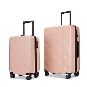 GinzaTravel 2 Piece luggage sets PC Hardside Lightweight Suitcase with 4 Universal Wheels TSA Lock Carry-on suitcase 2026inch (Pink(Circle), 2-Piece Set(20/26))