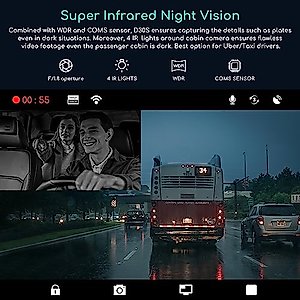 1440P QHD Built-in GPS Wi-Fi Dash Cam, Front and Inside Car Camera Recorder with Infrared Night Vision, Supercapacitor, 4 IR LEDs，G-Sensor, Parking Mode, Loop Recording (D30S)