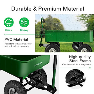 VIVOSUN Heavy-Duty Garden Dump Cart, 600-Pound Capacity, Multifunctional Pulling Wagon with 10" Pneumatic Tires for Outdoors, Lawns, Yards, Farms, and Ranches, Green