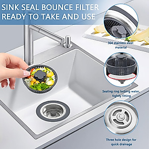 Kitchen Sink Drain Strainer, 3-in-1 304 Stainless Steel Sink Drain Stopper with Strainer Basket, Pop Up Anti-Clogging Odor Filter for 3-1/2 Inch Standard Kitchen Drain, 2 Pack