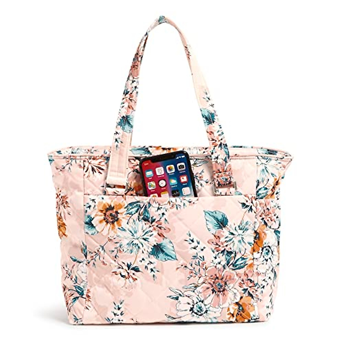 Vera Bradley Women's Performance Twill Multi-Strap Shoulder Satchel Purse, Peach Blossom Bouquet, One Size