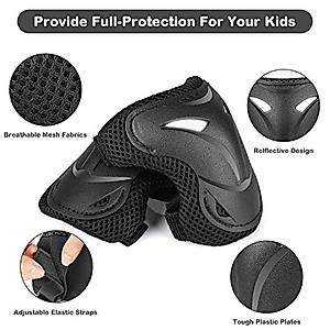 WayEee Kids Bike Helmet Knee Elbow Pads Wrist Guards Set for 5~10yrs Boys Girls Child, Adjustable Protective Gear Set for Sports Skateboarding Cycling Scooter Roller Skating Rollerblade