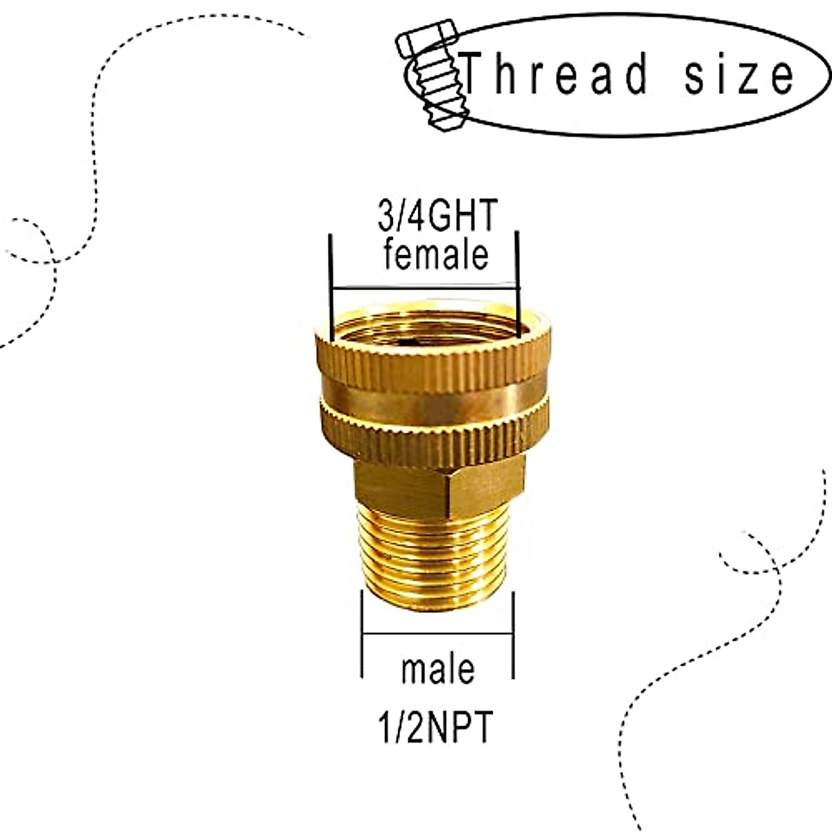 YOUHO Brass Swivel 3/4” GHT Female x 1/2” NPT Male Connector, GHT to NPT Adapter Brass Fitting, Garden Hose Adapter, Garden Hose to Pipe Fittings Connect, Garden Pipe Joint Extension Repair Fitting