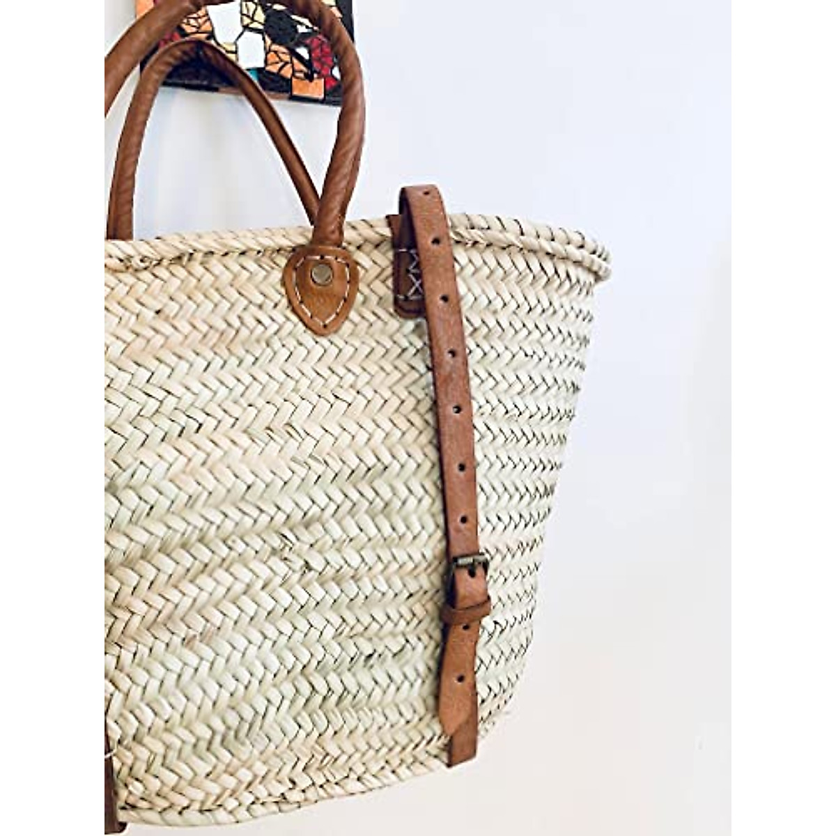 Palm Leaf Taza Backpack , Straw Bag Made, Shopping and Picnic Baskets, Traditional Moroccan Bag, Leather Made Bags, Handcrafted Bag, Beach Bag. (Brown)