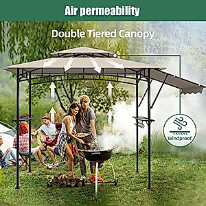 DikaSun Grill Gazebo 11x5 Double Tiered with Extra Shadow BBQ Waterproof Canopy Outdoor Gazebos for Patio, Backyard(Sand)