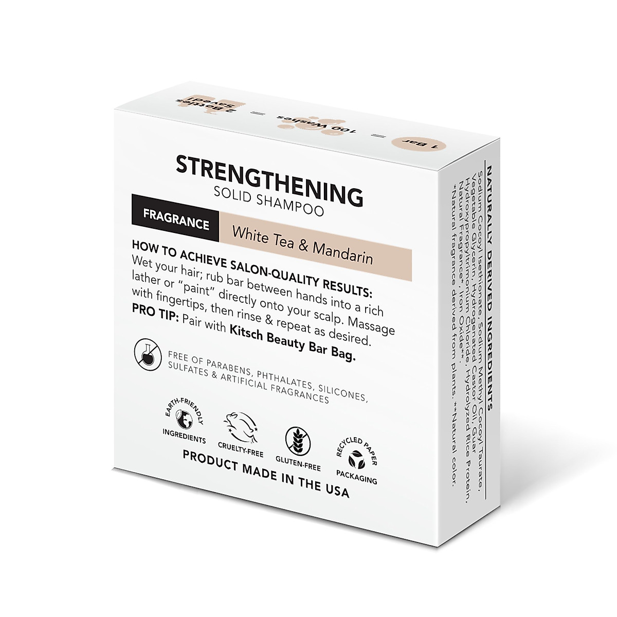 Kitsch Solid Bar Shampoo for Strengthening, Growth, Moisturizing, Vegan - 2 Pack, 6.4 oz, Made in US, Rice Water, Sulfate & Paraben Free, Color Safe, Unisex