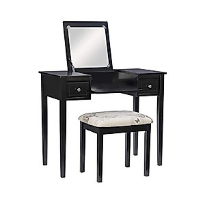 Linon Home Dcor Linon Black Butterfly Stool Vanity Set with Bench, 36"w x 18"d x 30"h,