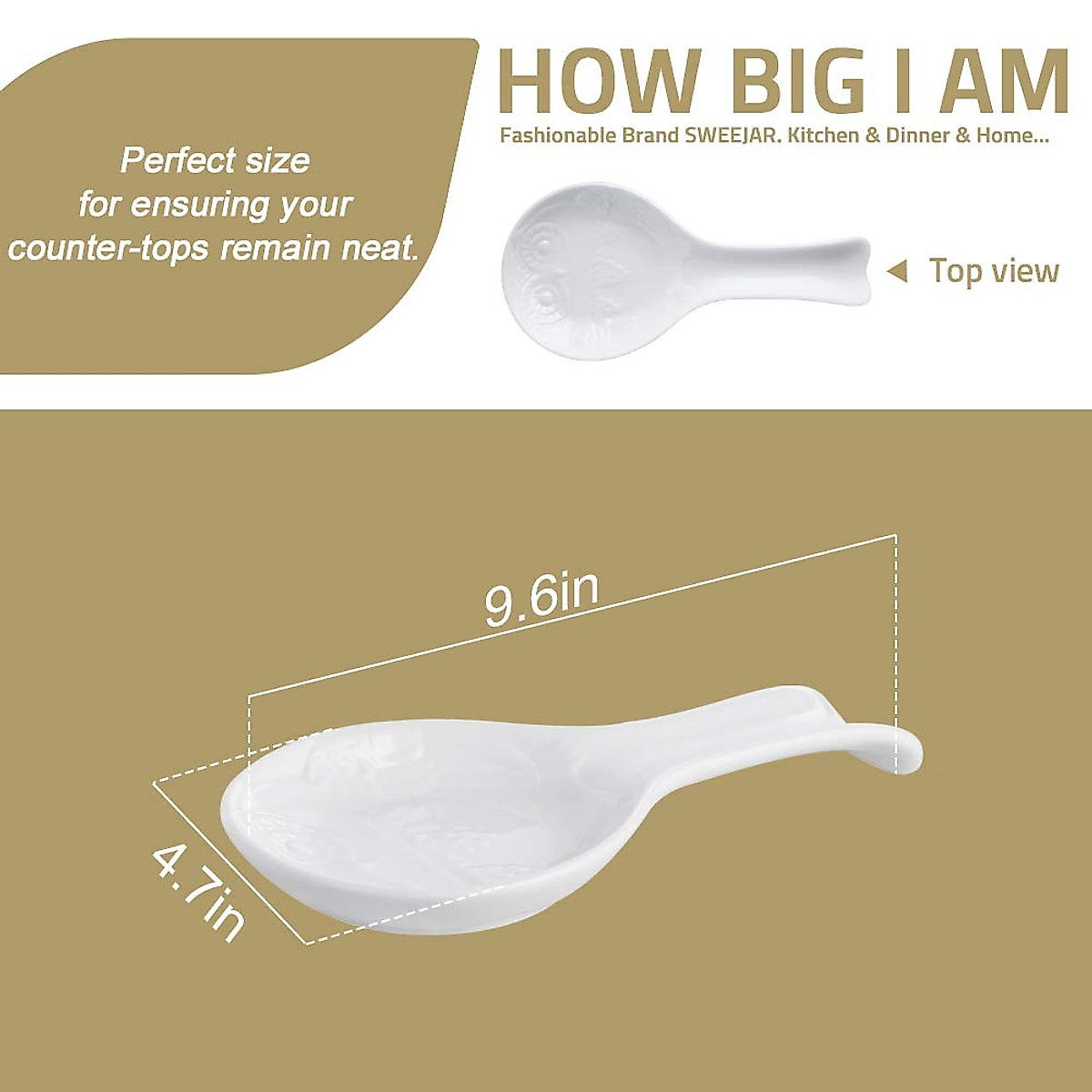 Sweejar Owl Ceramic Spoon Rest Set, Large Spoon Holder for Kitchen, Drip Catcher for Ladle, Spatula, Tongs, Cooking Accessories, Set of 2 (Steel Blue)