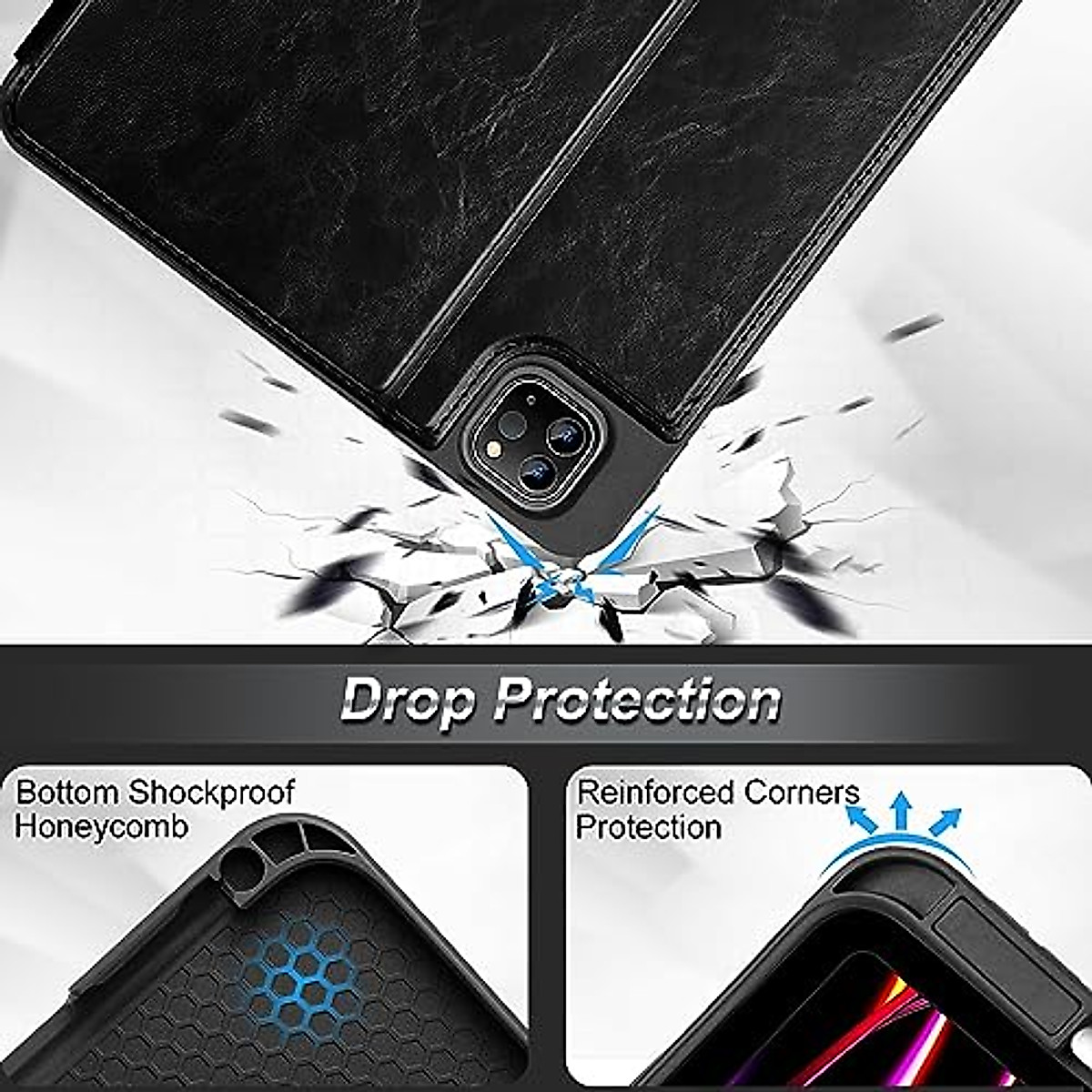 Zinibri iPad Pro 11 Inch Case, iPad Pro 11 Inch Cover, iPad Pro 11 Case 2022 2021 4th 3rd Generation with Pencil Holder, PU Leather,Multi-Angles,Auto Sleep/Wake Cover Case for iPad Pro 11", Black