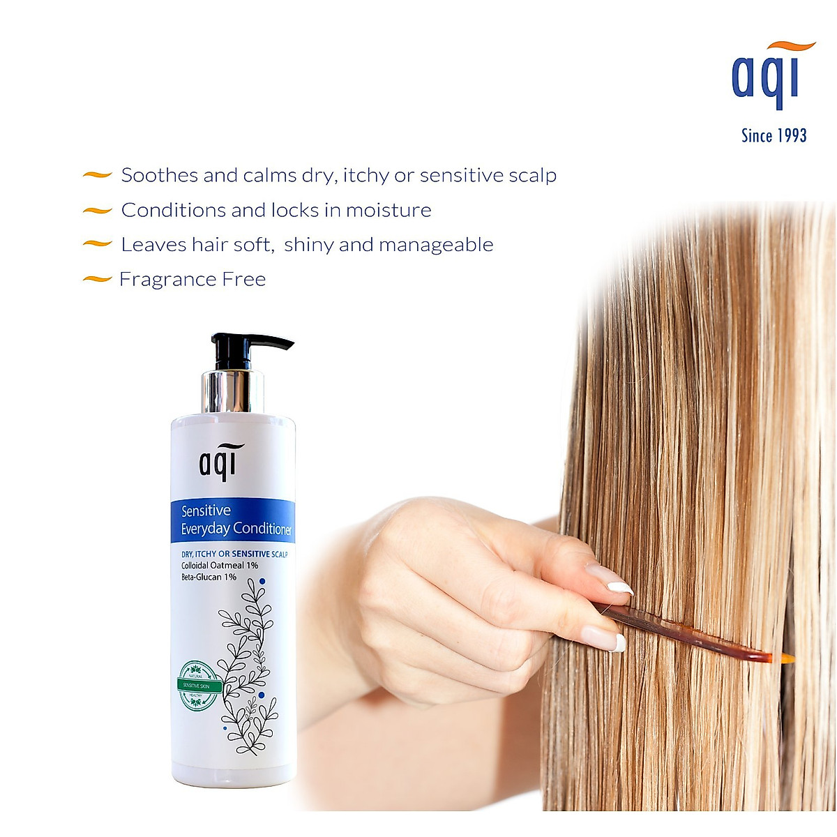 aqi Sensitive, Itchy & Dry Scalp Hair Conditioner - Paraben, Sulphate & Fragrance Free, Vegan Everyday Hair Conditioner for Men & Women - Made in Australia, 16.9 fl oz