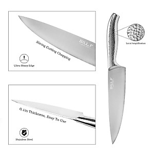 BILL.F Kitchen Knife Set,18 Pieces Stainless Steel Sharp Kitchen Knife Block Sets With Sharpener Includes Serrated Steak Knives Set,Chef Knives,Bread Knife, Scissor,Wooden Block,All in One Knife Set