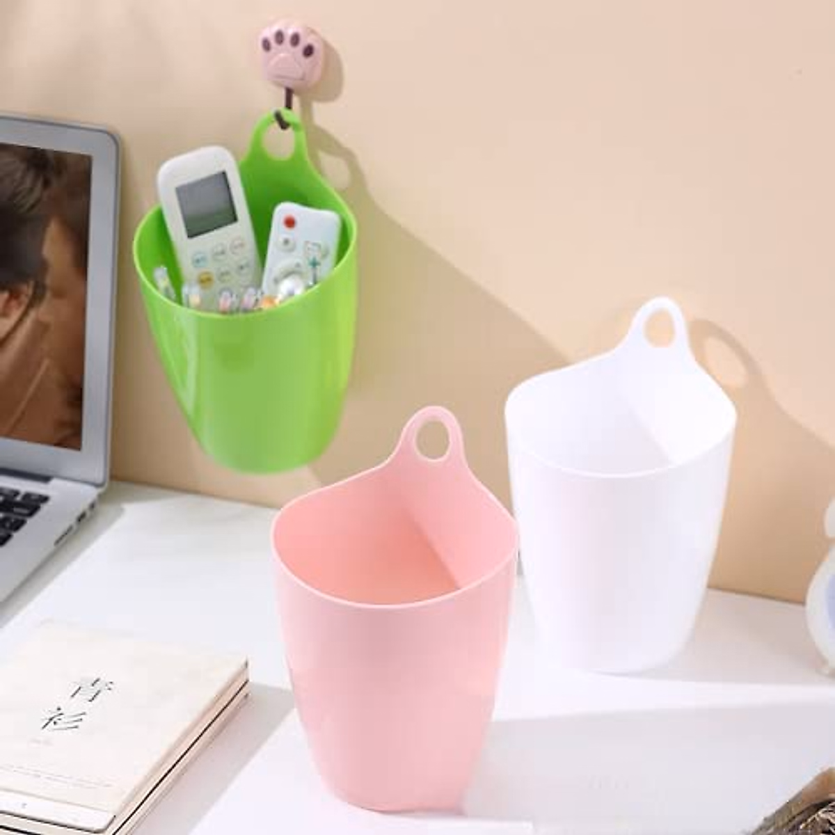 JIBIACB Plastic Small Trash Can, Mini Trash Can,Wall Mounted Trash Can Wastebasket,Garbage Container Bin for Bathroom, Powder Room, Bedroom, Kitchen, Craft Room, Office (Pink)