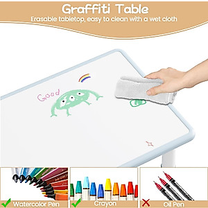 GAOMON Toddler Table and 4 Chairs Set with Graffiti Desktop, Height Adjustable Kids Table and Chairs Set, Non-Slip Legs, 4 in 1 Activity Table Play Table for Reading, Drawing, Playing, Eating