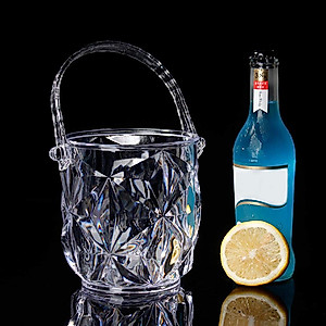 Crystal Ice Bucket, Small Clear Acrylic Ice Cube Container Champagne Beer Wine Chiller with Handle for Freezer Cocktail Bar Party, 4.7 x 4.7 x 4.9 in