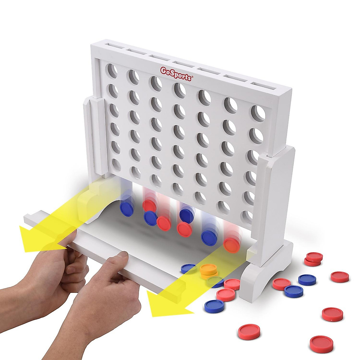 GoSports 1 Foot Width Premium 4 in a Row Game, Choose Between Classic White or Dark Stain – with Connect Coins, Portable Case and Rules