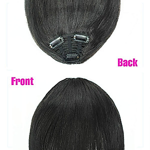 Clip in Bangs Natural Black Bangs Clip in Fringe Hair Extensions Remy Human Hair with Temples Natural Color for Women