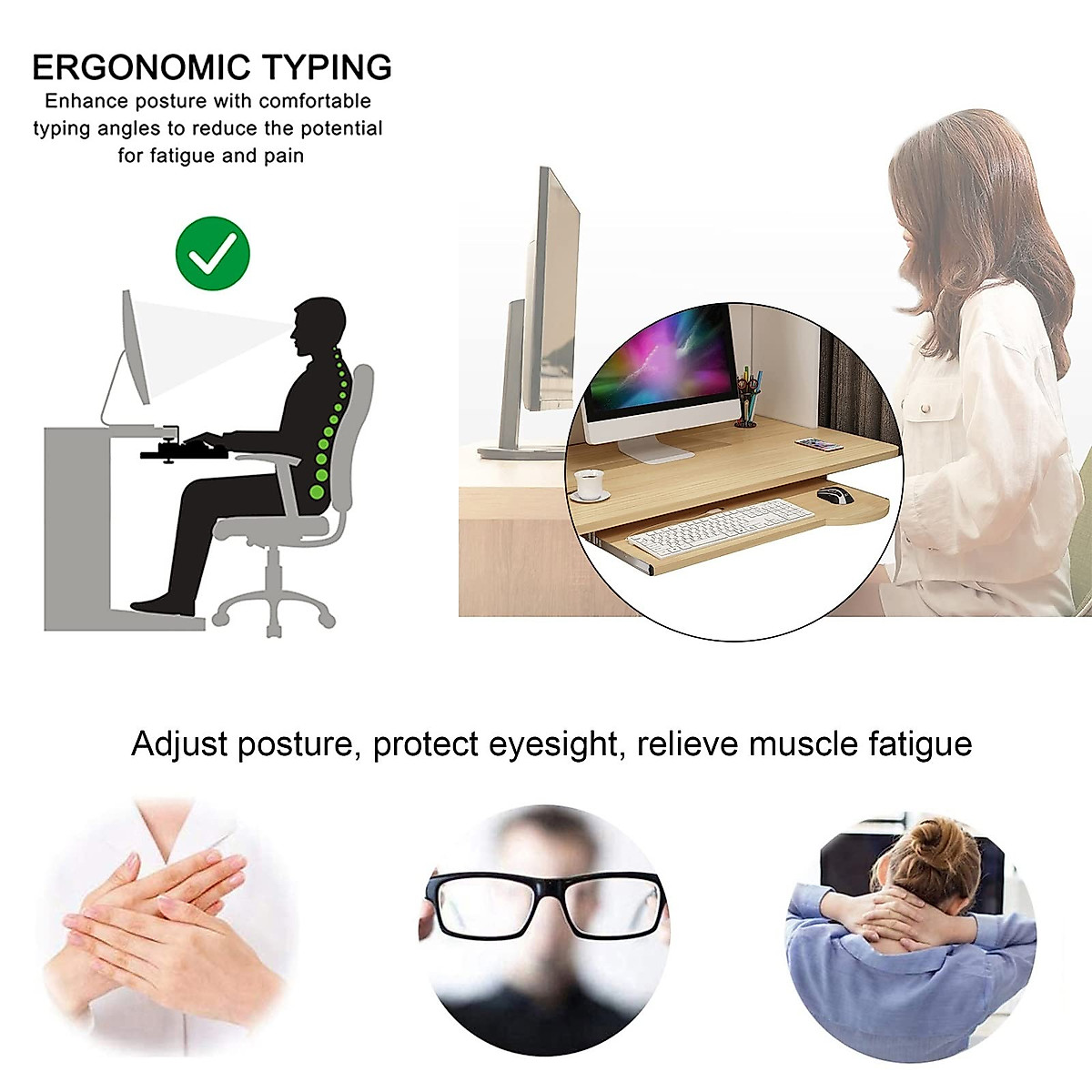 V3VOGUE Home Office Keyboard Mouses Storage Shelves - Slider Keyboard Tray - for Install Under The Desk - Wooden Sliding Tray 60x26cm 70x26cm Computer Desk Extender for Typing Workstation