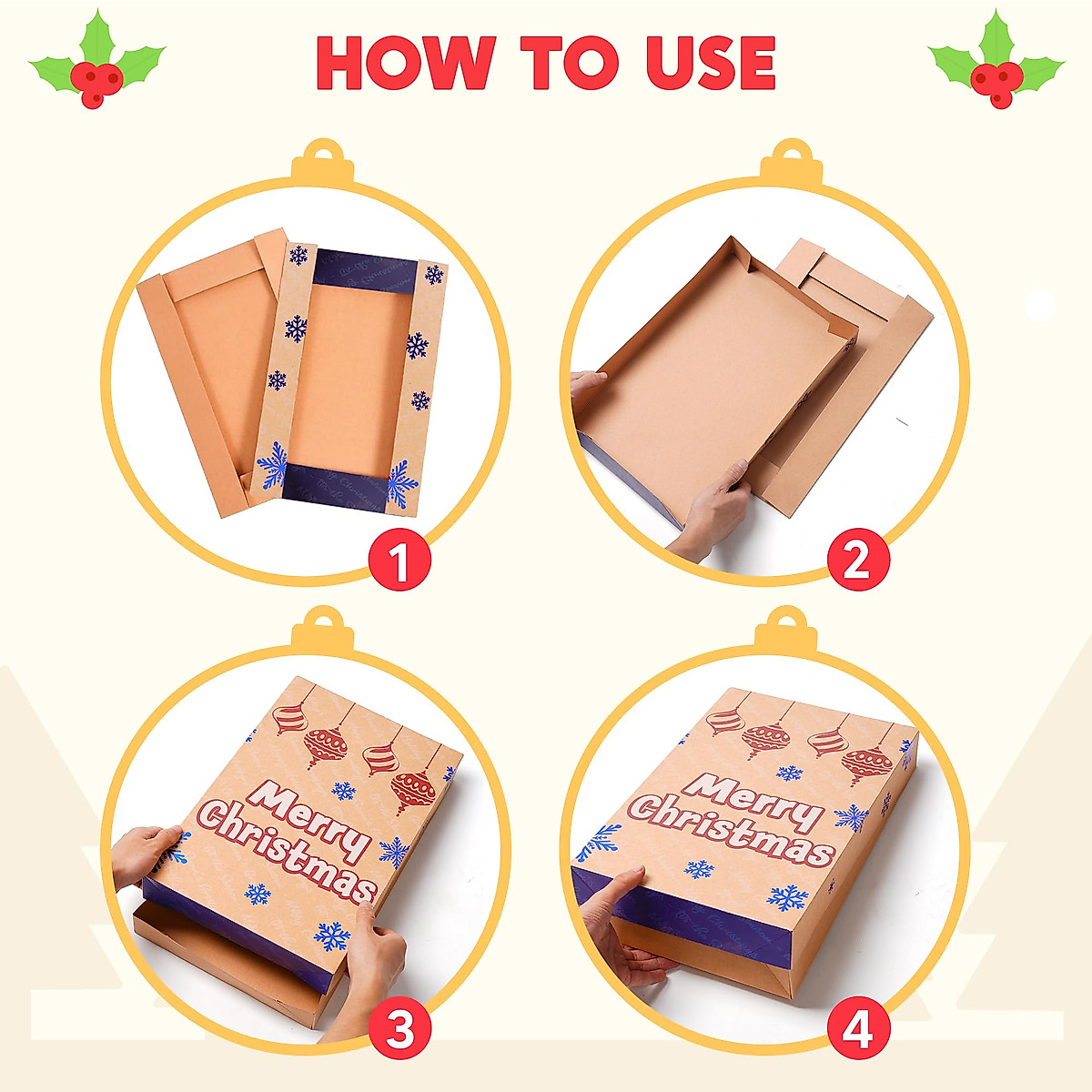 JOYIN 12 Pcs Christmas Aluminum Foil Kraft Paper Gift 3 sizes Boxes with Base, Xmas Shirt Wrap Box, Holiday Present Box for Birthday Party Favors Decorations Gift-Giving, 12 Design