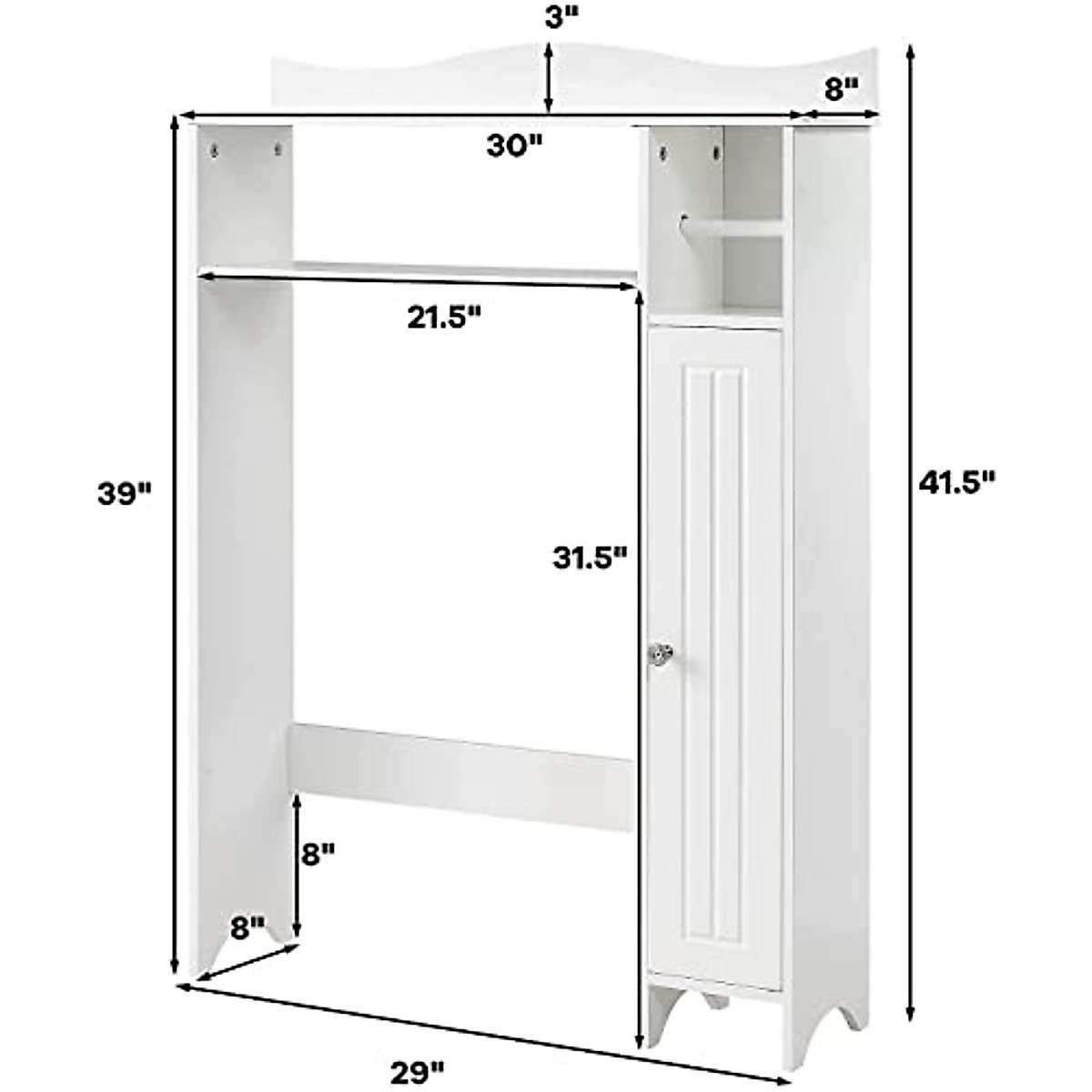Hysache Over-The-Toilet Storage Organizer, Home Bathroom Space Saver w/ 2 Long Open Shelves, 1-Door Cabinet, Adjustable Shelf, Anti-Toppling Storage Rack, Freestanding Organizer Toilet Rack Stand