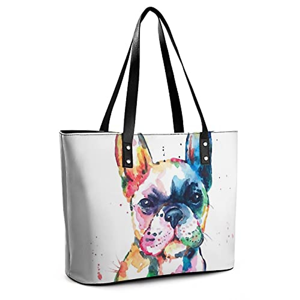 Womens Handbag Dog French Bulldog Leather Tote Bag Top Handle Satchel Bags For Lady
