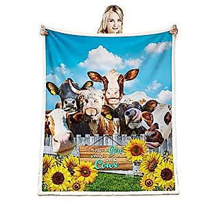 Funny Cow Print Blanket Cute Cow Sunflower Decor Bedding Throw Blanket Gifts for Girl Women Christmas Birthday Valentine's Day Soft Cute Farm Animal Cow Blanket Gifts (COW6,50"x 60")