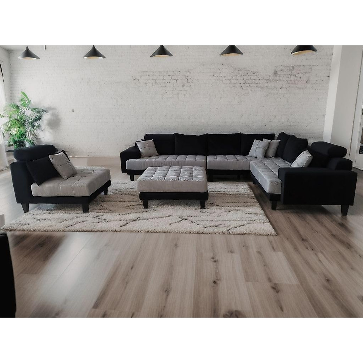 Stendmar L Shape U Shape Reversible Modern Microfiber Fabric Sectional Couch Sofa Set S150D (S150DBK-Black, 142-182" L x 110-150" D x 35" H)