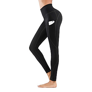 Lingswallow High Waist Yoga Pants - Yoga Pants with Pockets Tummy Control, 4 Ways Stretch Workout Running Yoga Leggings (Black, Large)