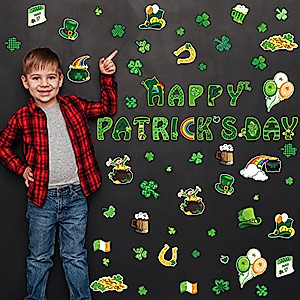 68 Pcs St. Patrick's Day Classroom Bulletin Border Decoration Shamrock Cutouts Gold Cutouts Hat Beer Mug Cutouts Happy St. Patrick's Day Cutouts for St. Patrick's Classroom Wall Decor (Fresh Shamrock)