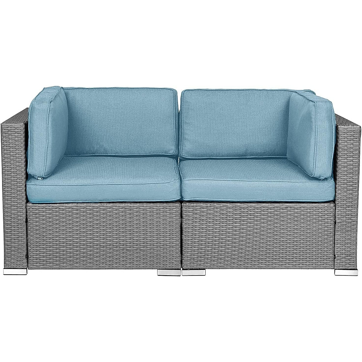 SUNCROWN 2-Piece Outdoor Patio Furniture Corner Sofa Set All-Weather Wicker Sectional Loveseats with Washable Cushions, Sky Blue