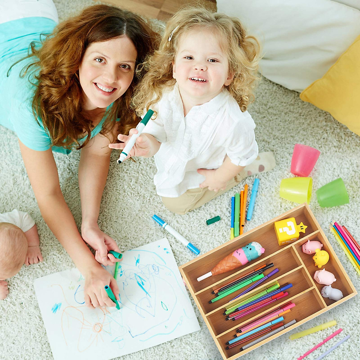 Bamboo Kitchen Drawer Organizer,Silverware Utensil Cutlery Tray, Drawer Divider with 5 Compartments,13.5" x 10" x 2.4"