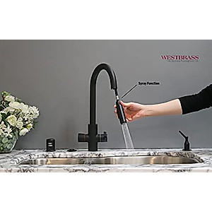 Westbrass KH41AK-62 HotMaster 4 in 1 Kitchen Faucet Kit with Dual Mode Pull Out Spray Head, DigiHot Instant Hot Water Tank and Two in-Line Water Filter System, Matte Black