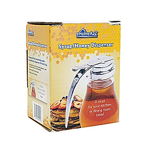 eHomeA2Z Syrup Dispenser Honey Pot Glass Jar Commercial Quality With Metal Top Update Box Gift For Mom