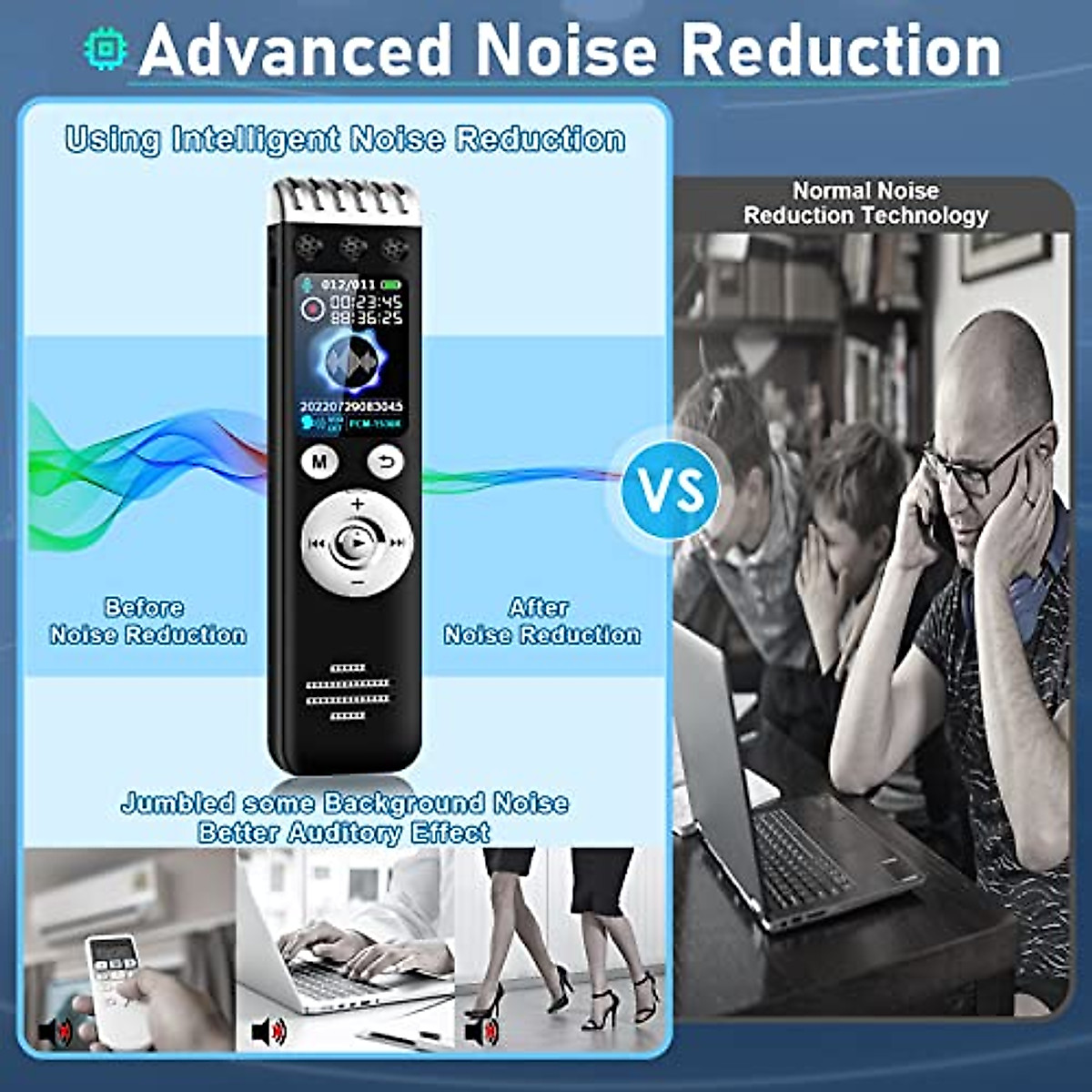 64GB Digital Voice Recorder with 3500Hours Recording 150H Battery Time, Voice Activated Recorder with Playback Sound Tape Recorder for Meeting Lecture, Noise Reduction,3072KBPS,OTG Phone Connection
