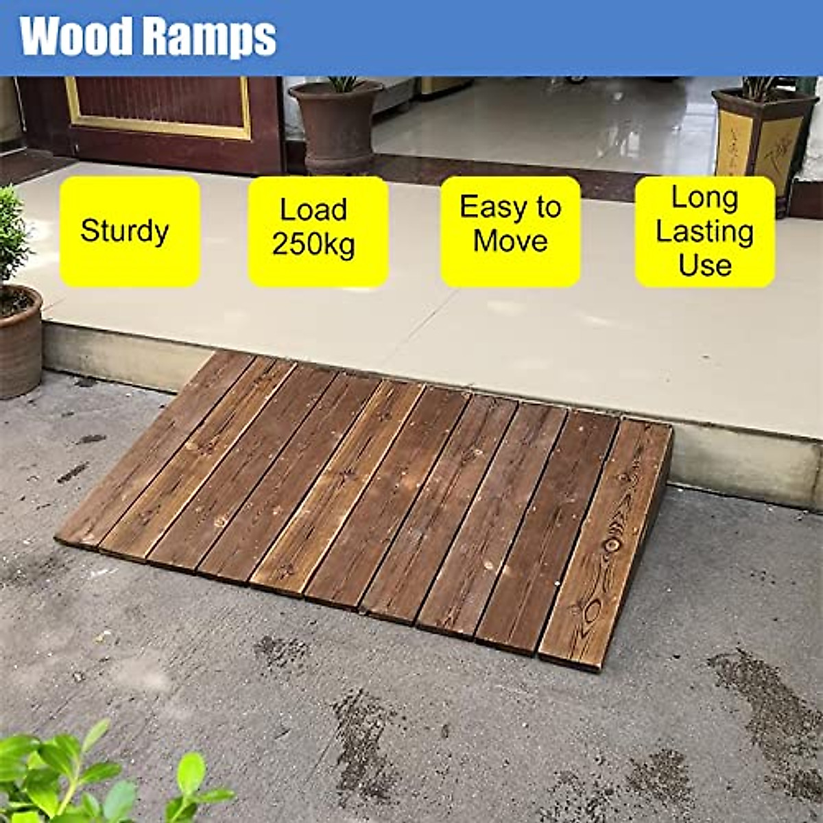 GUENZO Threshold Ramp, Auxiliary Wood Threshold Ramps for Doorways, 4 5 6 7 8 10 Inch Rise Wheelchair Transition Ramp for Home/Front Door/Yard/Patio, Non Slip (Size : 90x60x13cm/35.4x23.6x5in)