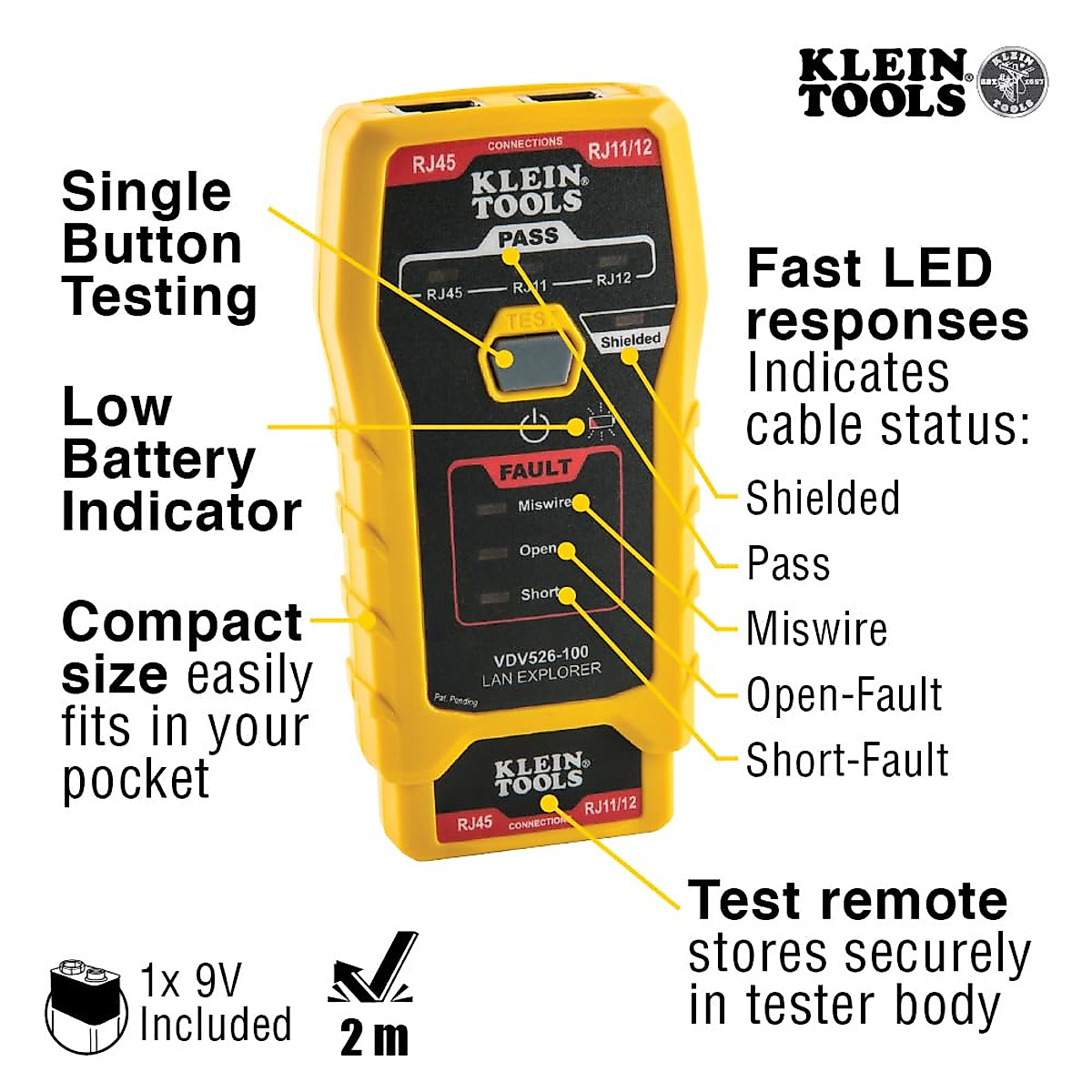 Klein Tools VDV026-813 RJ45 Ethernet Cable Tester and Crimper Kit, Pass-Thru Technology, Includes Connectors for Cat5e / CAT6 Data Applications, Pack of 50