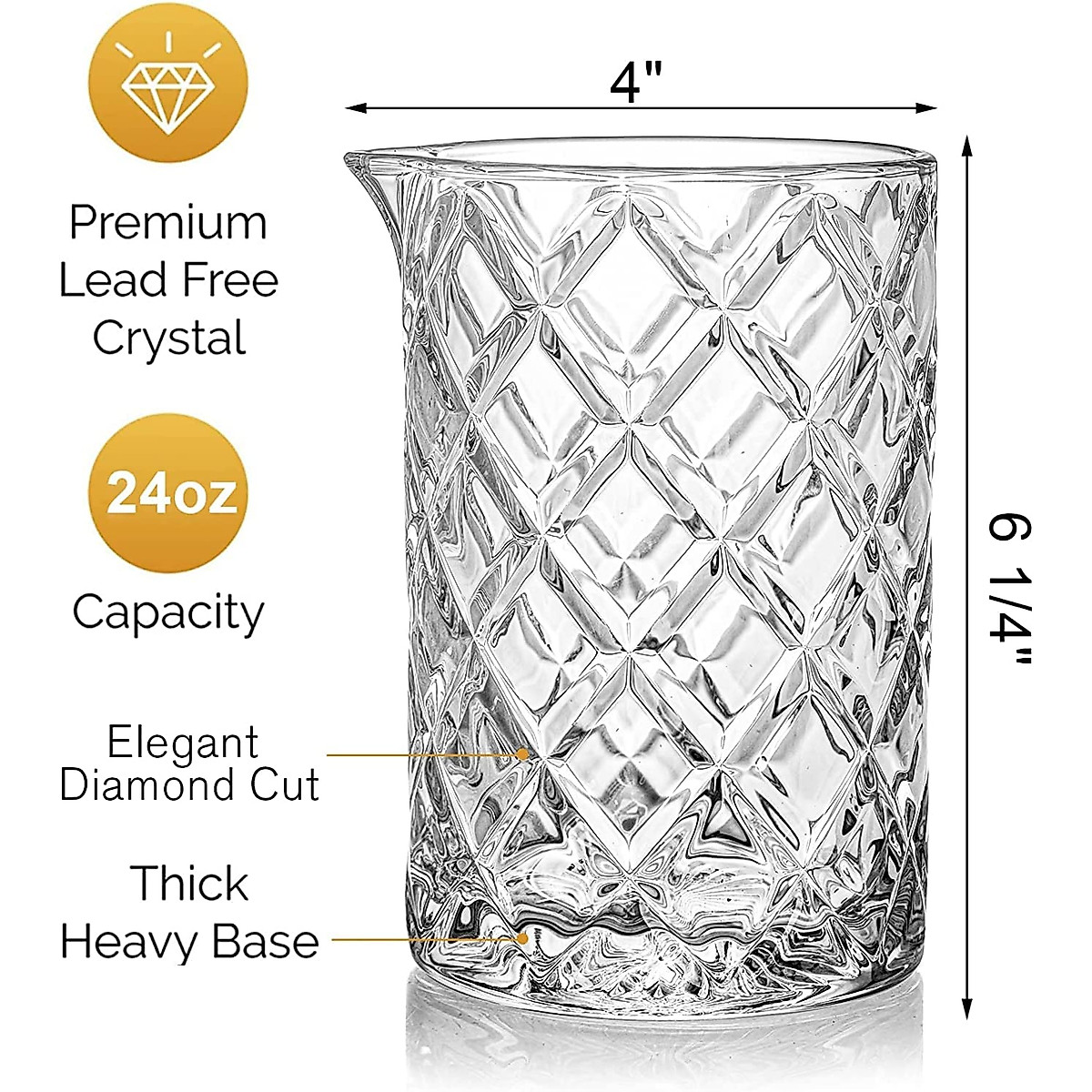 Tebery 2 Pack Crystal Cocktail Mixing Glass, 22Oz Thick Bottom Seamless Bar Mixing Pitcher, Professional Quality