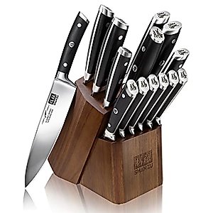 Kitchen Knife Set with Block, SHAN ZU 14-Piece Professional High Carbon German Chef Knife Block Set with Sharpener, Knife Sets for Kitchen with Block