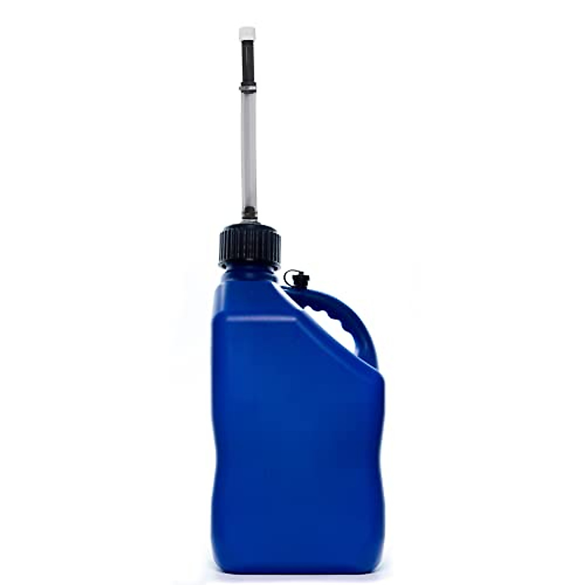 VP Racing Fuels 5 Gallon Square Motorsport Utility Jug Blue w/ 14 Inch Standard Hose. Features Close-Trimmed Cap and Neck for Tight Seal