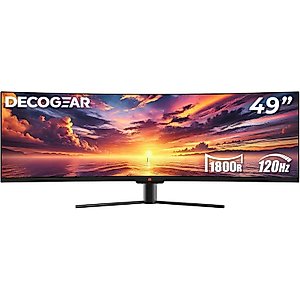 Deco Gear 49" Curved Ultrawide 5K Gaming Monitor, 32:9, 120 Hz, 101% NTSC 100% sRGB, Adjustable, Home Office and Entertainment Workstation